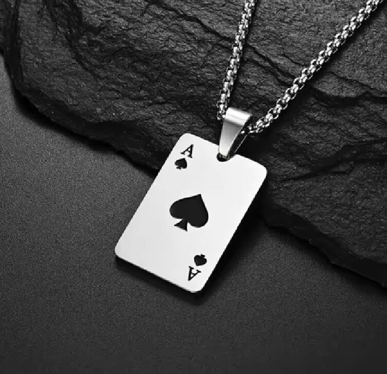 Unisex fashion ` Ace ` Pendant chain Necklace, Stainless steel. Free ...