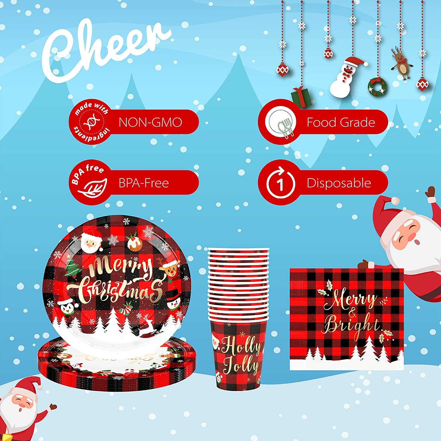 103x Christmas Paper Plates Napkins Cups Set Disposable Tableware Party 103x-christmas-paper-plates-napkins-cups-set-disposable-tableware-party