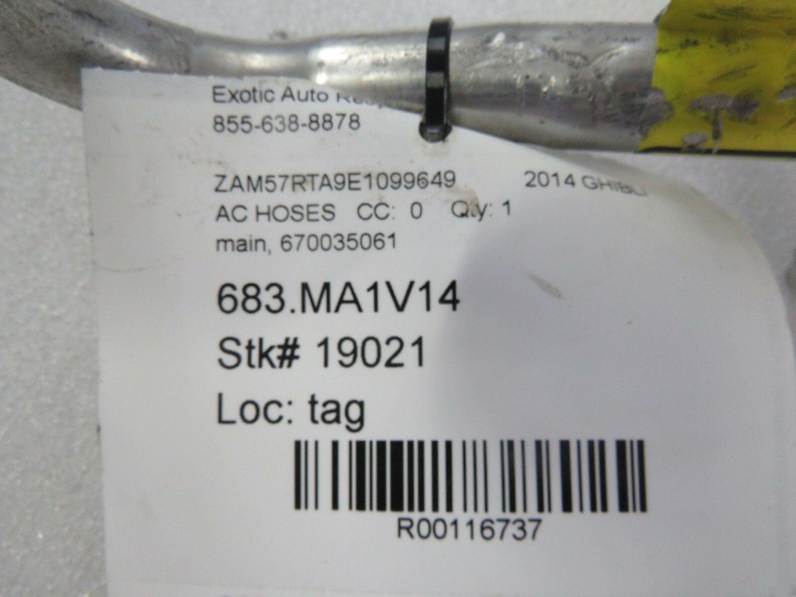 Maserati Ghibli, Evaporator To Union AC Hose, Used, P/N 670035061 | eBay