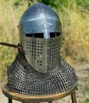 Bascinet Sliver Medieval Knight Chainmail Helmet Battle-Ready For ...