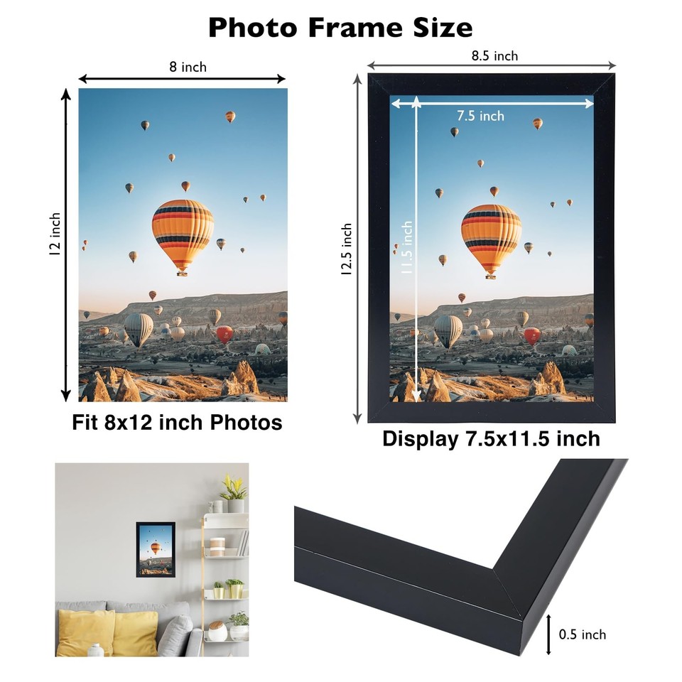 JCJMY 8x12 Picture Frame Black for Wall Hanging or Tabletop, Wall ...