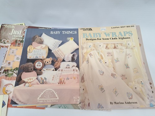 Large Lot 15 Baby Themed Cross Stitch Patterns Birth Sampler Bibs ...