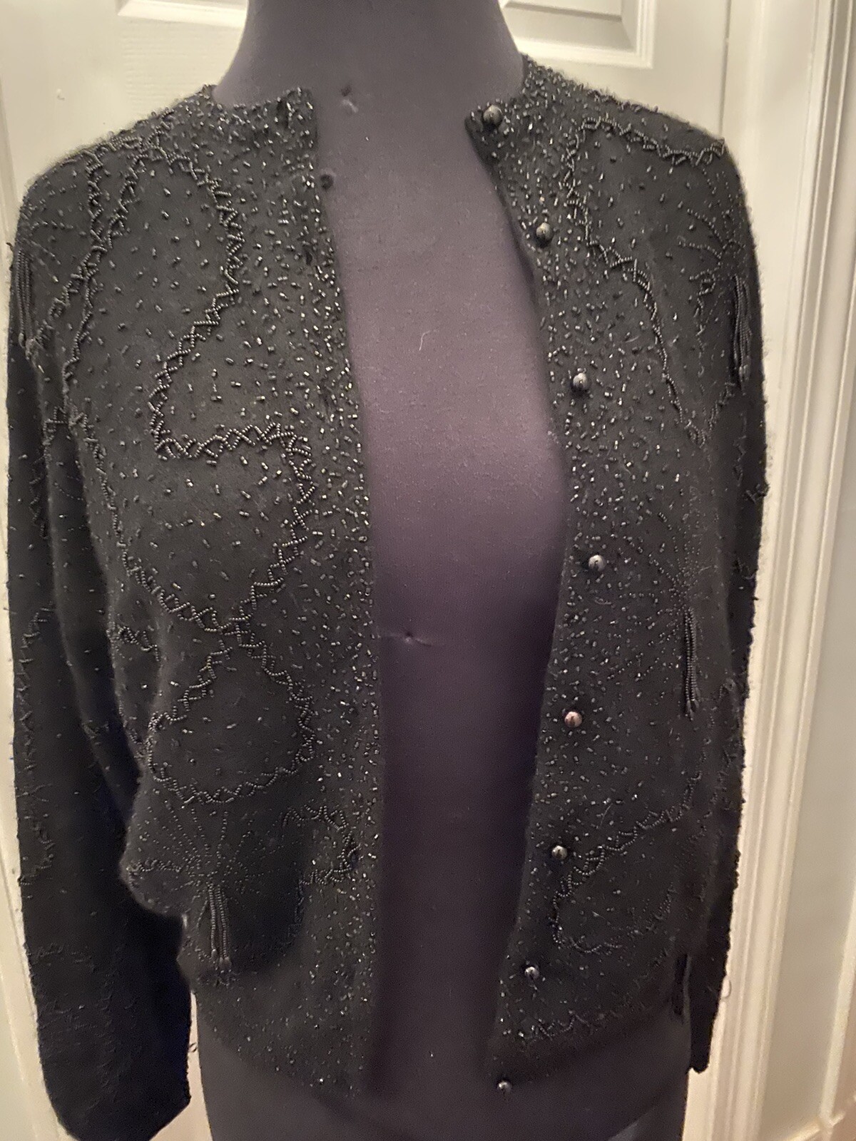 1940’s / 1950's Small Black Cashmere Heavily Beaded S… - Gem