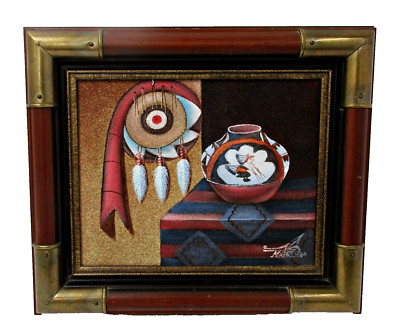 Vintage Myung Mario Jung Original Sand Painting Acoma Pueblo Native ...