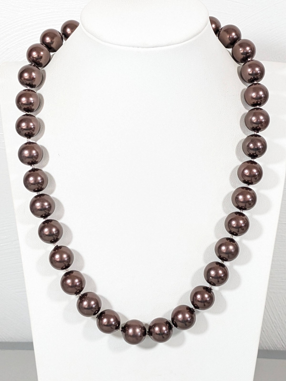 Brown Faux Pearl Glass Round 15mm Bead Rhinestone Pav… - Gem