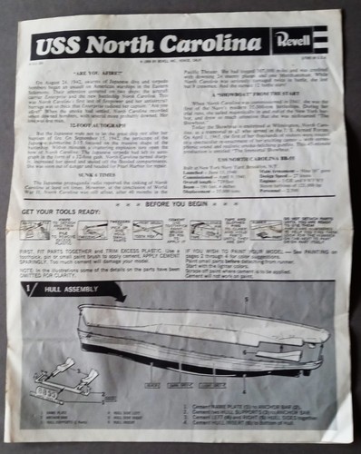 USS North Carolina Plastic Model Kit ASSEMBLY INSTRUCTIONS ONLY 1969 ...