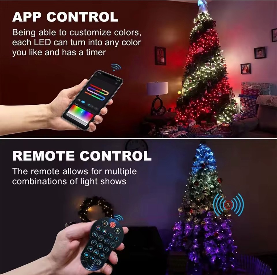 6FT/7FT Smart RGB Christmas Tree Lights Bluetooth APP Control Fairy ...