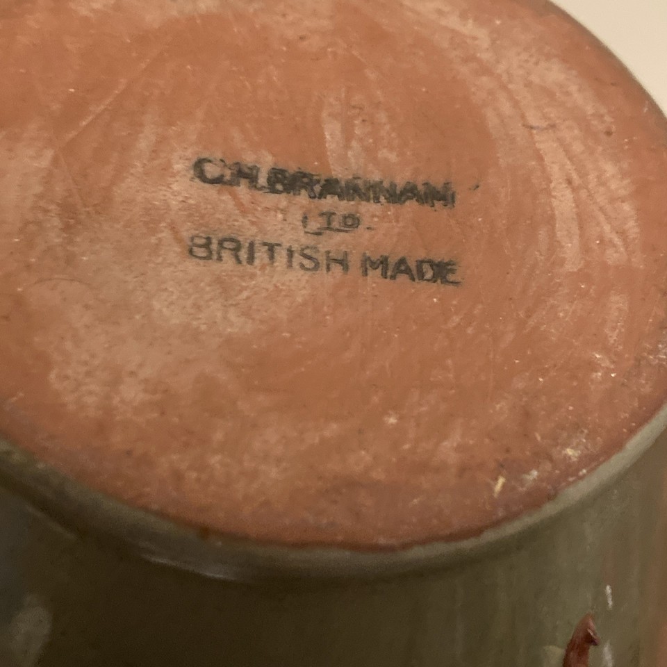 Brannam Royal Barum Ware Green Winter Berries Vase 24cms damaged a/f ...