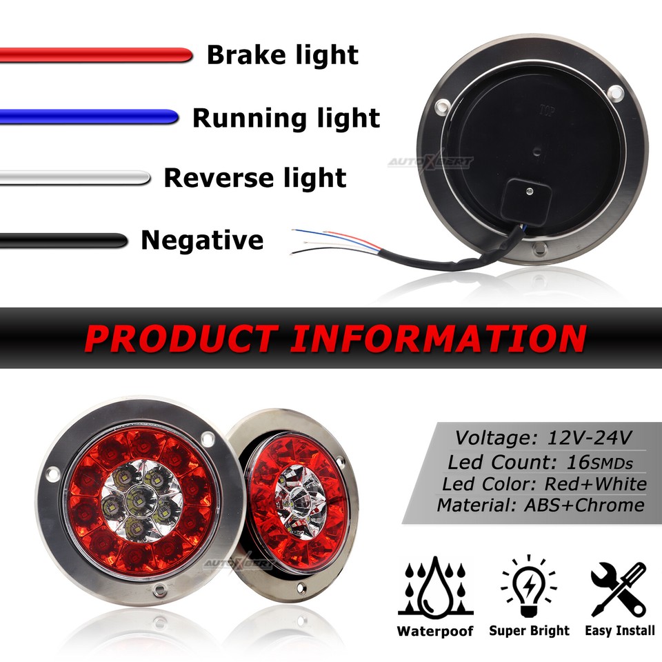 2 x 4'' ROUND LED TRAILER LIGHT TAIL REVERSE BRAKE LAMP CARAVAN CAMPER ...