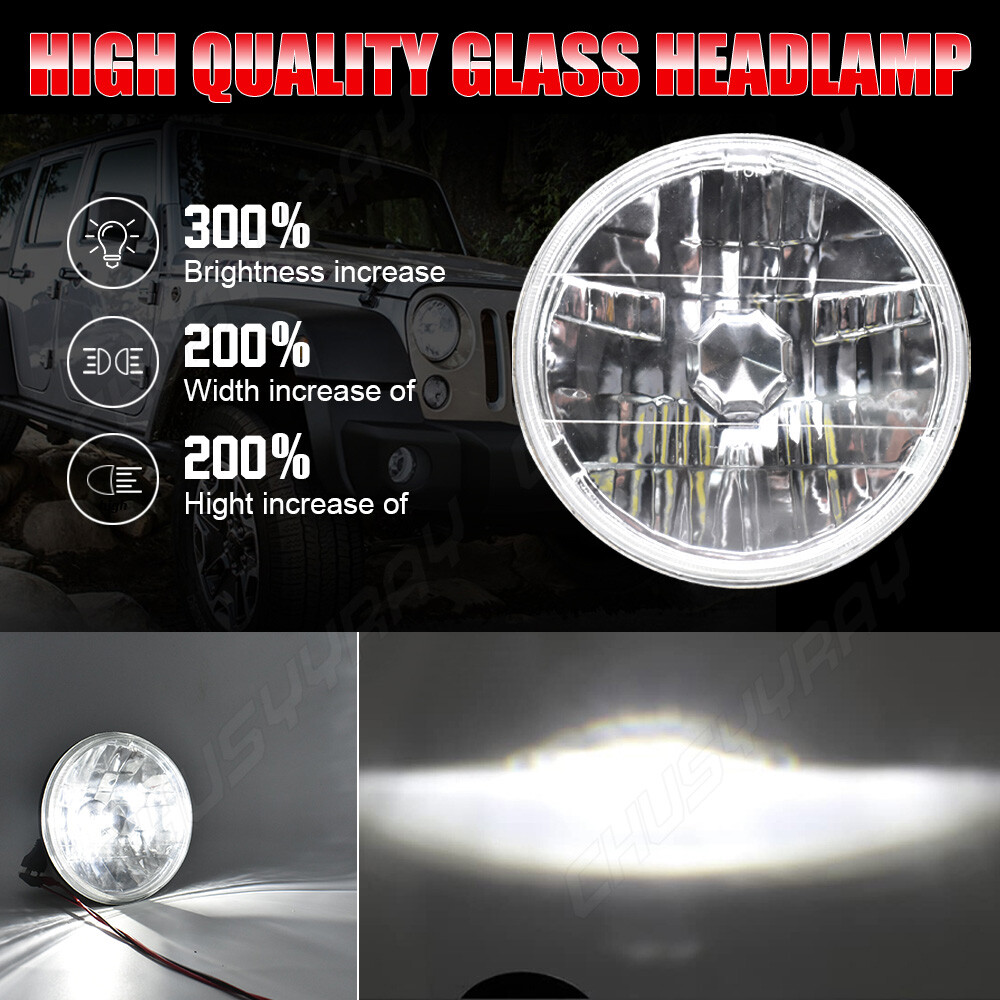 H6024 7" Round Glass Headlight Housing H4 Conversion Lights LOOK PAIR ...