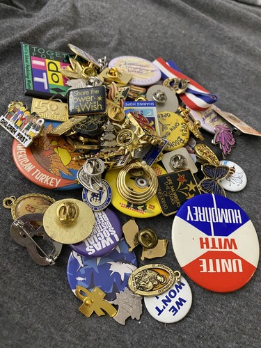 Large Lapel Hat Pin Brooch Lot Junk Drawer Vintage Assorted PinBack ...