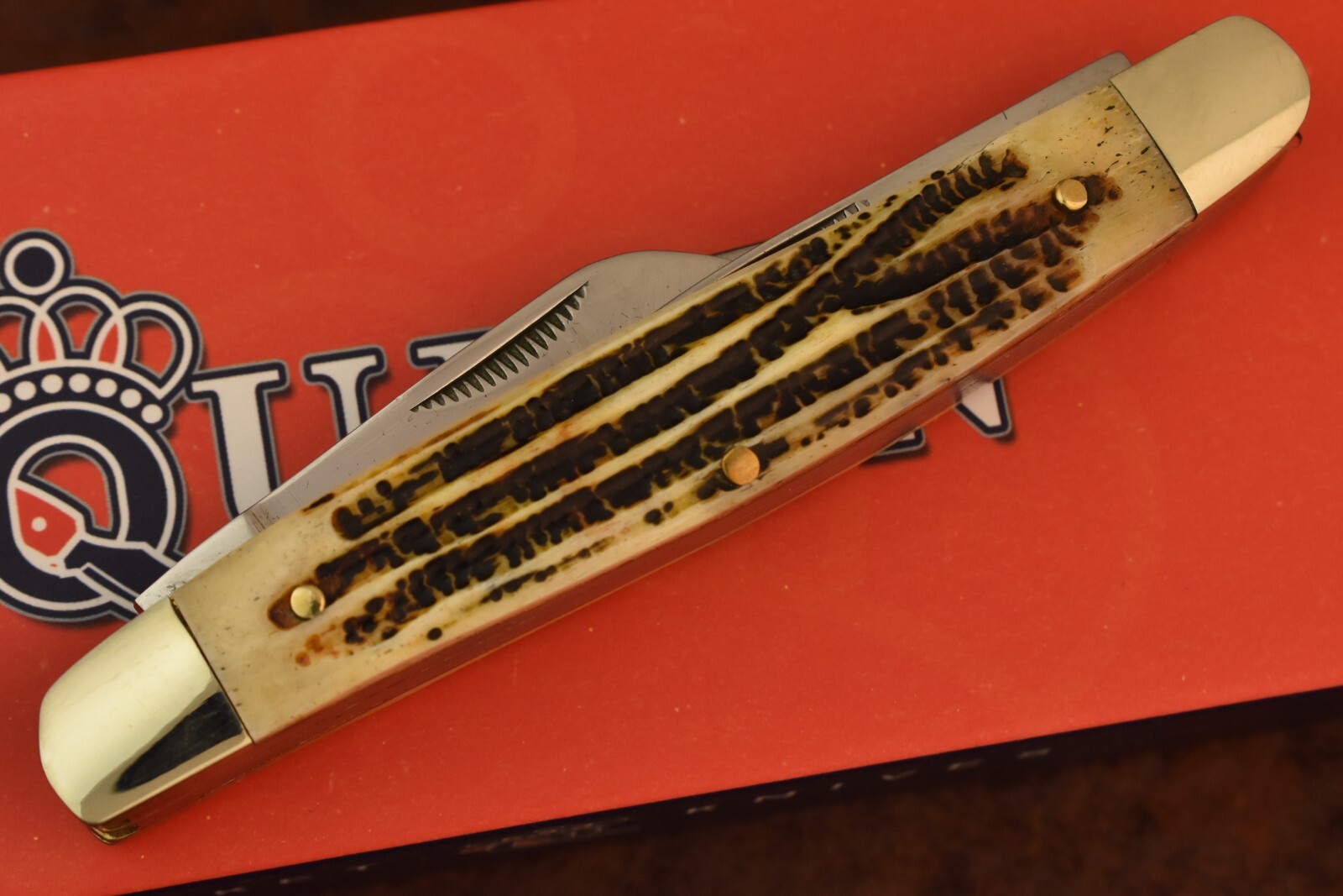 QUEEN STEEL WINTERBOTTOM GROOVED BONE STOCKMAN W/PUNCH KNIFE NICE ...