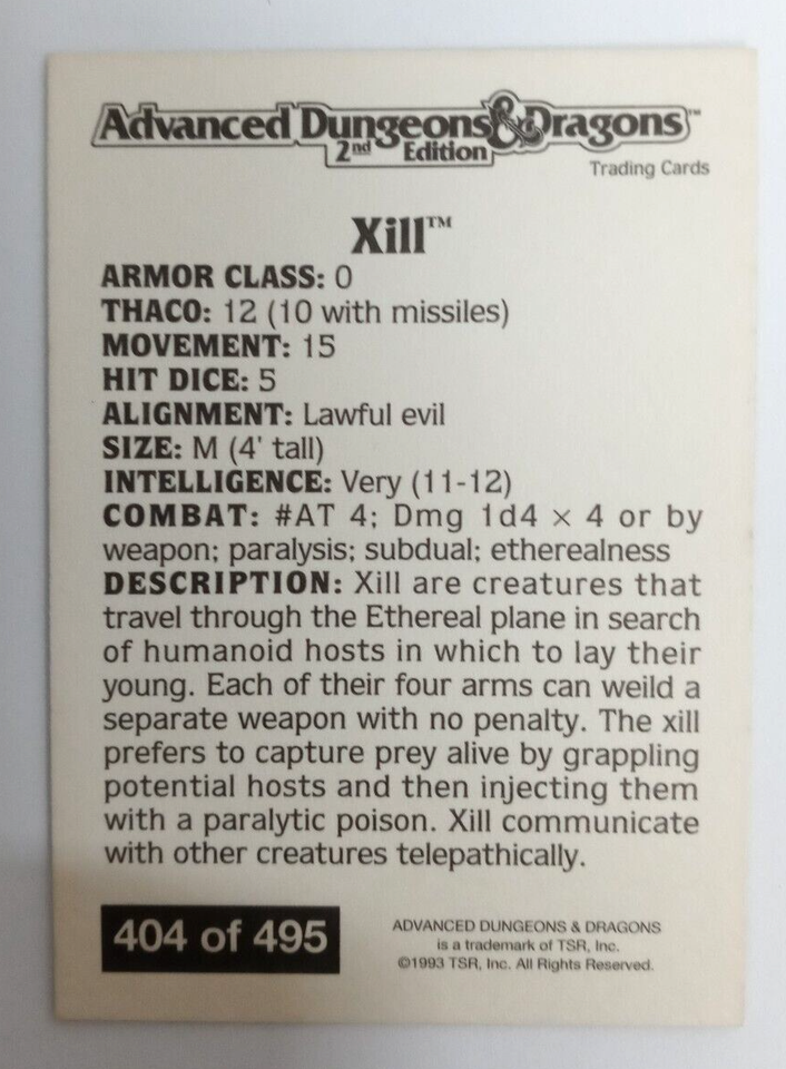 1993 TSR Advanced Dungeons & Dragons D&D 2nd Edition Gold Xill #404 | eBay