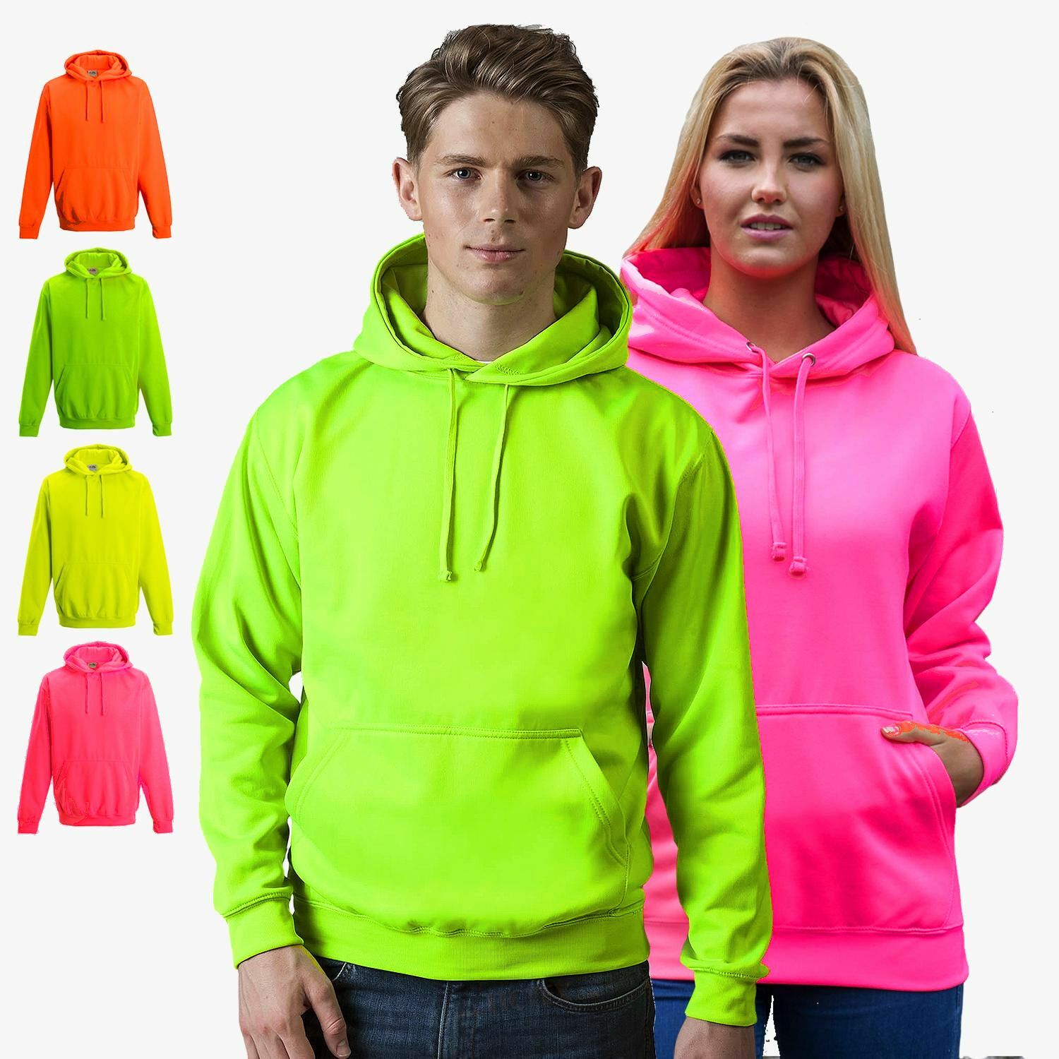 NEON Sweatshirt mit Kapuze Hoodie Pullover Erwachsene + Kinder XS S M L ...
