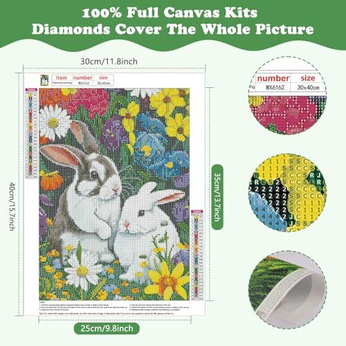 Rabbit Diamond Painting Kits, 5D DIY Flowers Diamond Painting Kit Full ...