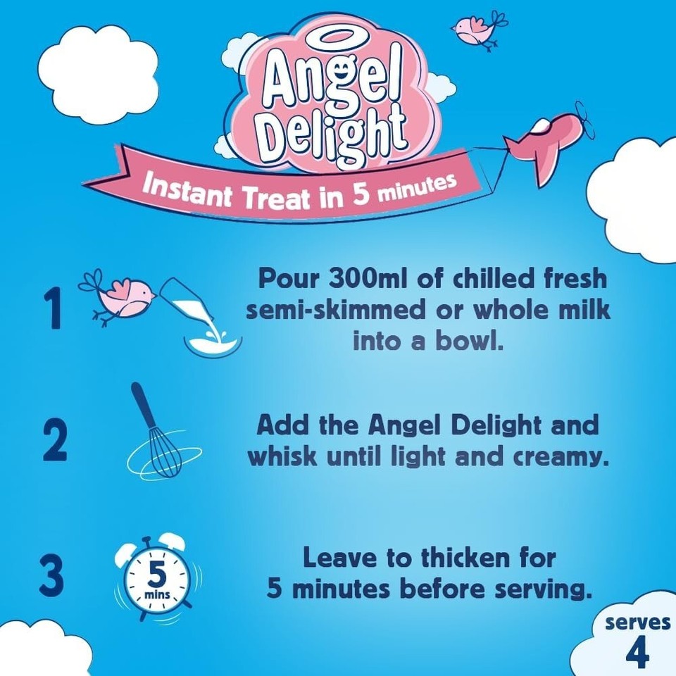 ANGEL DELIGHT FLAVOURED INSTANT DESSERT MIX 59g SACHET Strawberry ...