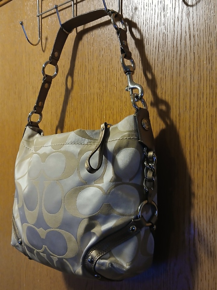 Coach Signature Carly Op Art Sateen Hobo Bag F15250–Champagne/Gold ...
