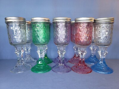 Redneck Mason Jar Wine Cocktail Glass Choice of 2 Red Blue Clear Green ...