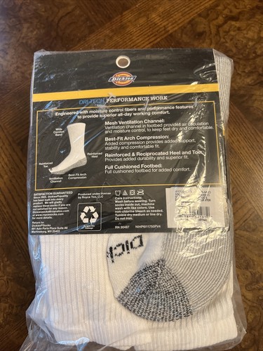 Dickies mens Dri-tech Moisture Control Crew Multipack Large, White (6 ...