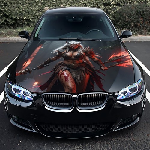 Fiery Female Warrior Car Hood Wrap Decal Vinyl Sticker Color Graphic ...