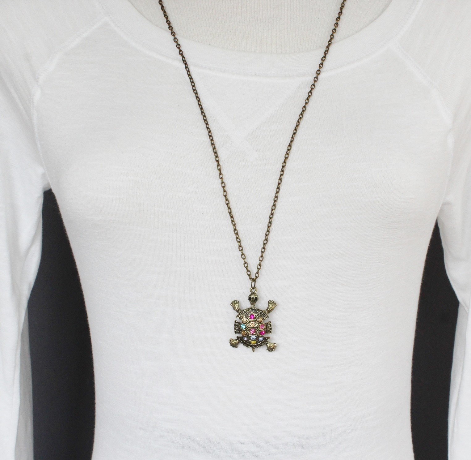 Multi color antiqued Gold turtle tortoise shell pendant charm 28" long ...