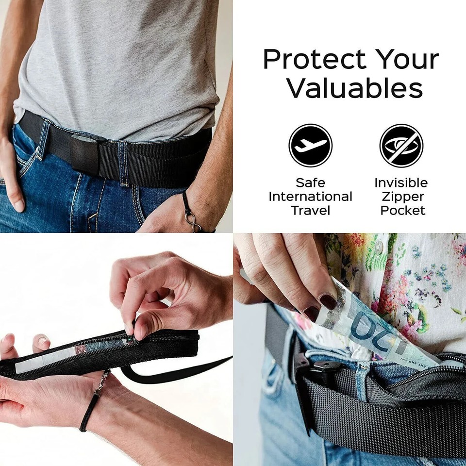 Travel Security Belt Hidden Money Pouch Wallet Pocket Waist Belt Safe ...