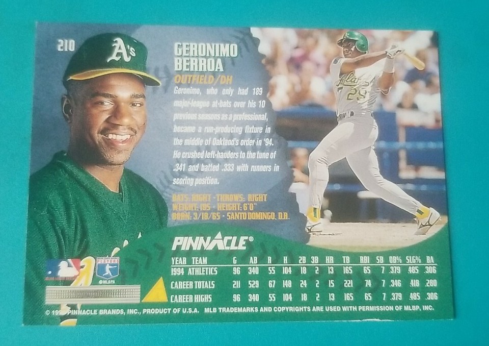 1995 Pinnacle Baseball #210 Geronimo Berroa - Oakland Athletics | eBay