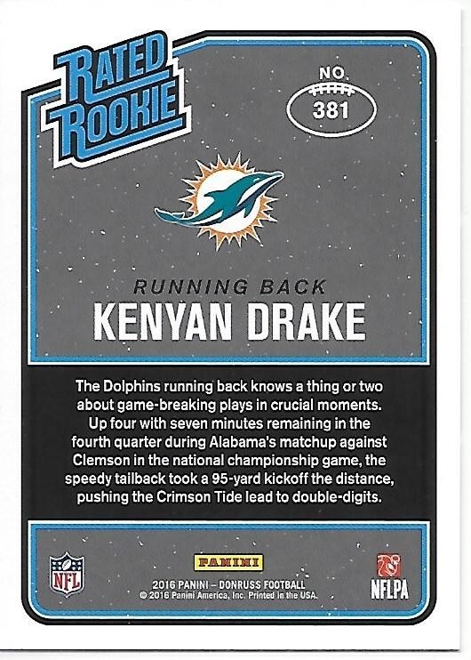 2016 Donruss Football Rated Rookie Kenyan Drake Dolphins | eBay