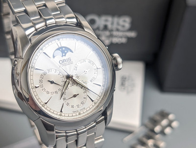 Oris 7546A Silver Triple Calendar Moon Phase Automatic Men's Watch ...