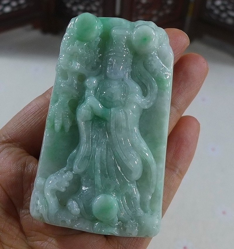 Cert'd Natural Type A Jadeite Jade Dragon Kwan-yin Pendant 6468 | eBay