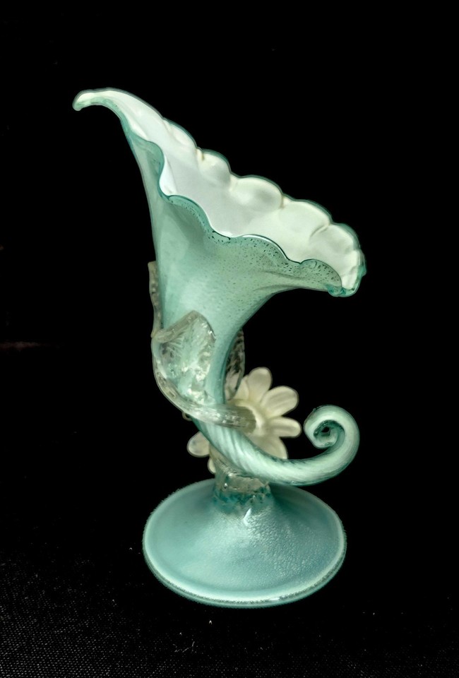 Vtg Opalescent Glass Cornucopia Vase Murano Glass Studios the mid-20th ...