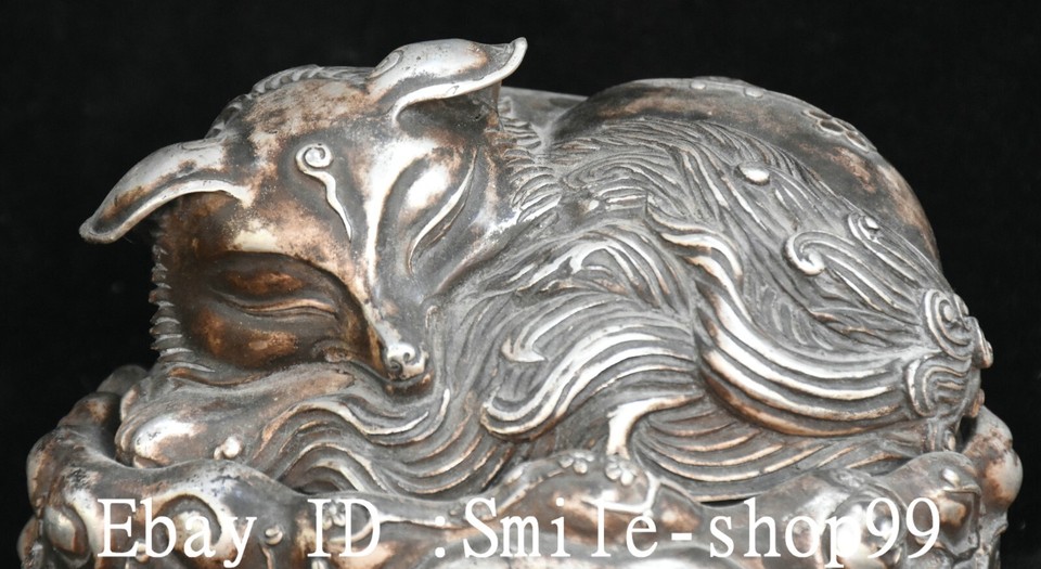 7" China Old Silver Animal Elephant Fox lowrie Plum Flower Incense ...