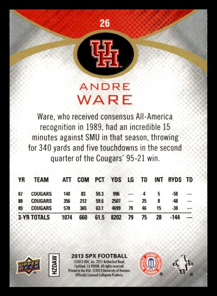 Andre Ware 2013 SPx Card #26 Houston Cougars | eBay
