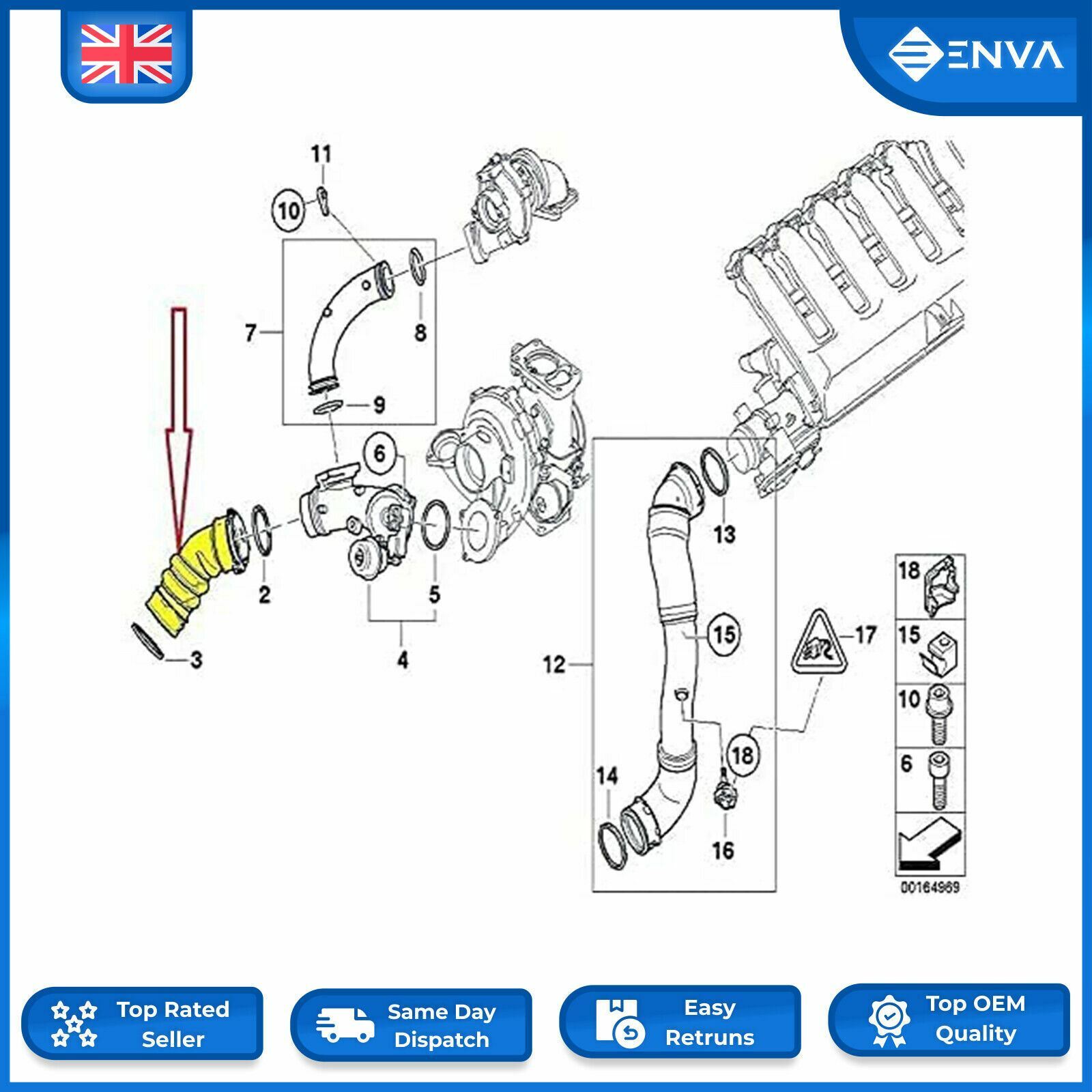 Upper Intercooler Turbo Hose Pipe for BMW E60 E61 E63 E64 2004-2010 ...