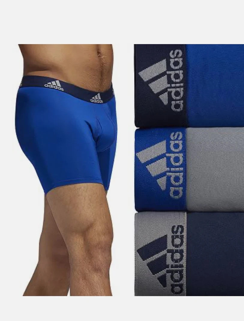 3 Pack Men Adidas BLUE NAVY STRETCH DRY PERFORMANCE BOXER BRIEFS