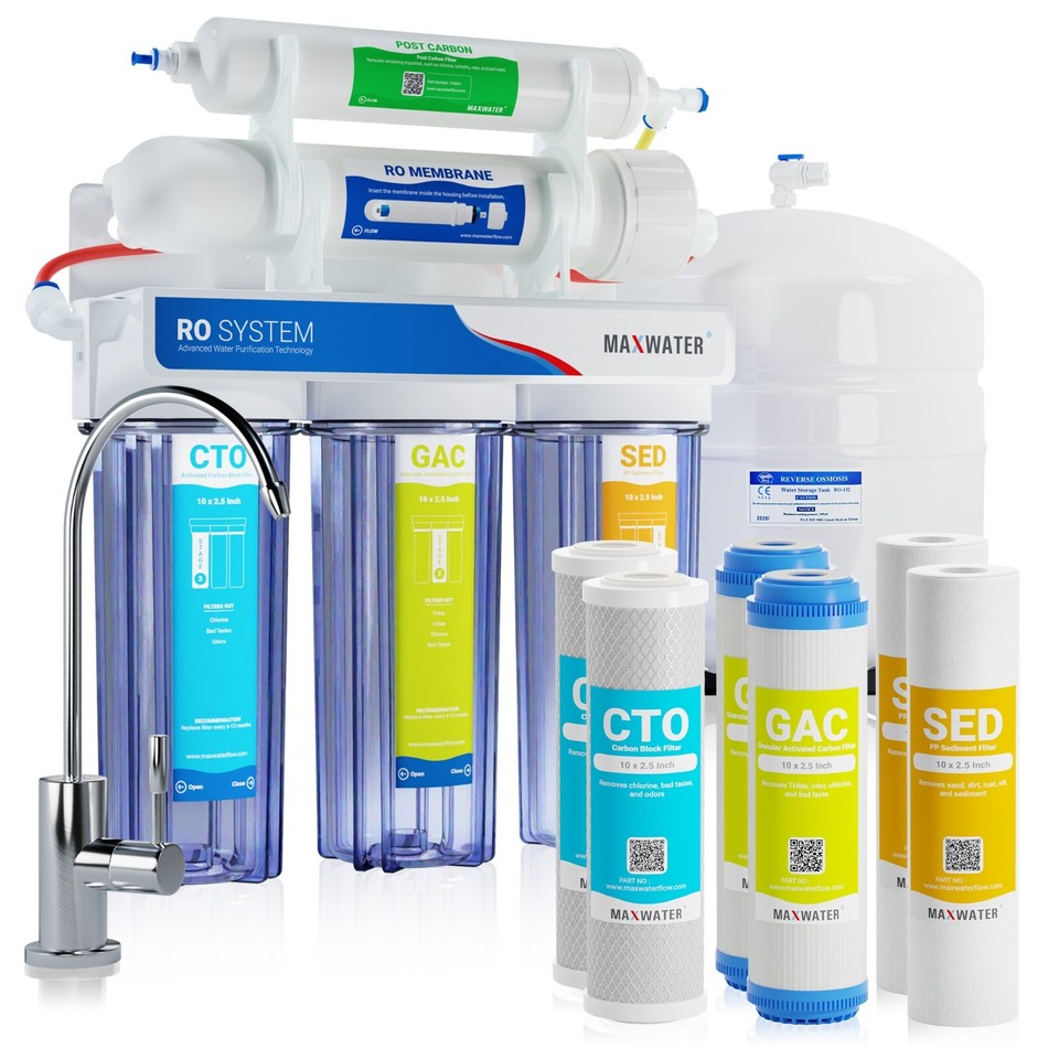 5 Stage Drinking Reverse Osmosis Home Max Water Filter System 100 GPD ...