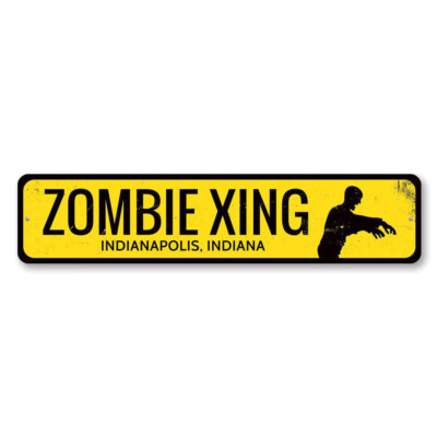 Zombie Xing Sign, Personalized City State Halloween Metal Wall Decor ...