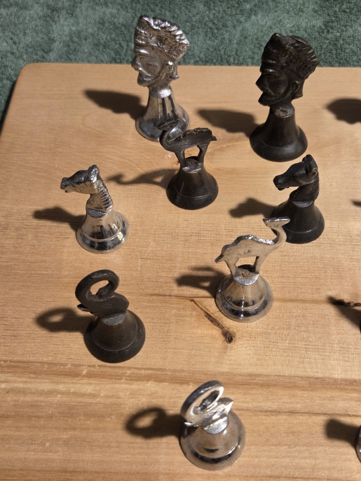 Rare and Vintage Bell Chess Set, 32 Nice Metal Pieces, Bronze and ...