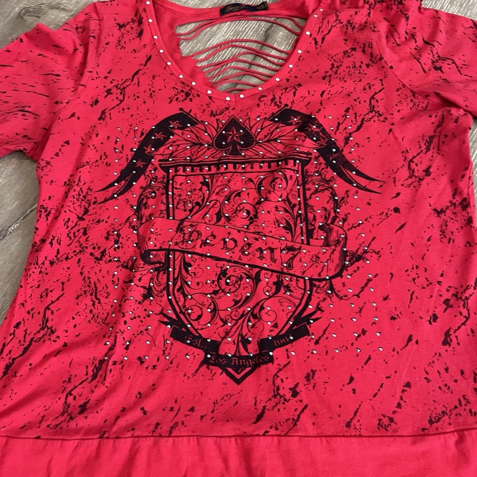 Seven7 Luxe Women Shirt 18/20 Red Y2K Grunge Skater Studded Cut Out V ...