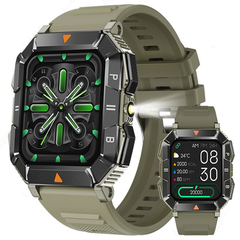 Men Sport Watch 1.83'' Smart Watch Flashlight Military Wireless Calls ...