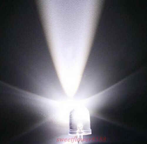 New 100x 10mm 25000mcd LED Lamp Ultra Bright White LED Light Bulb Free ...