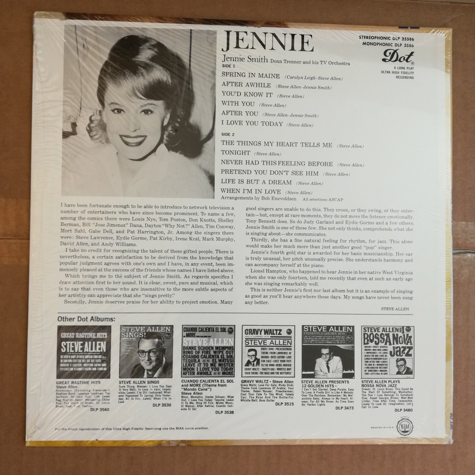 JENNIE SMITH Jennie 1964 LP Dot DLP 3586 NM Shrink Female Jazz Vocals ...