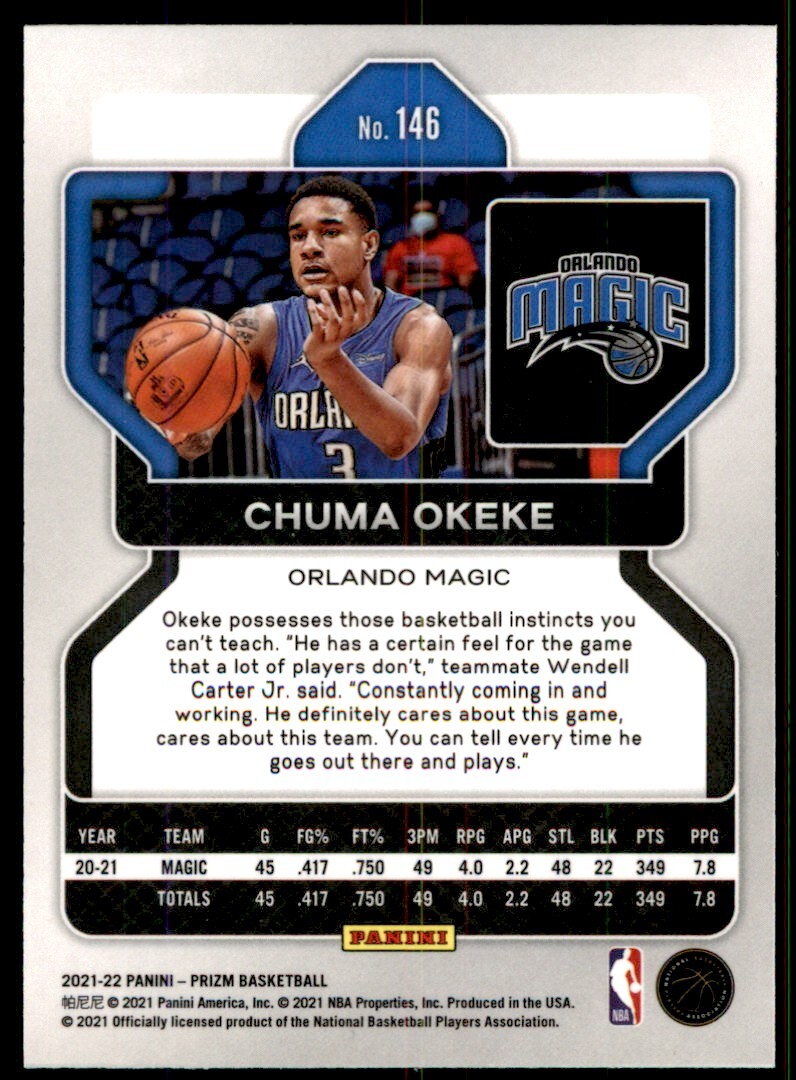 2021-22 Panini Prizm Chuma Okeke Orlando Magic #146 | eBay