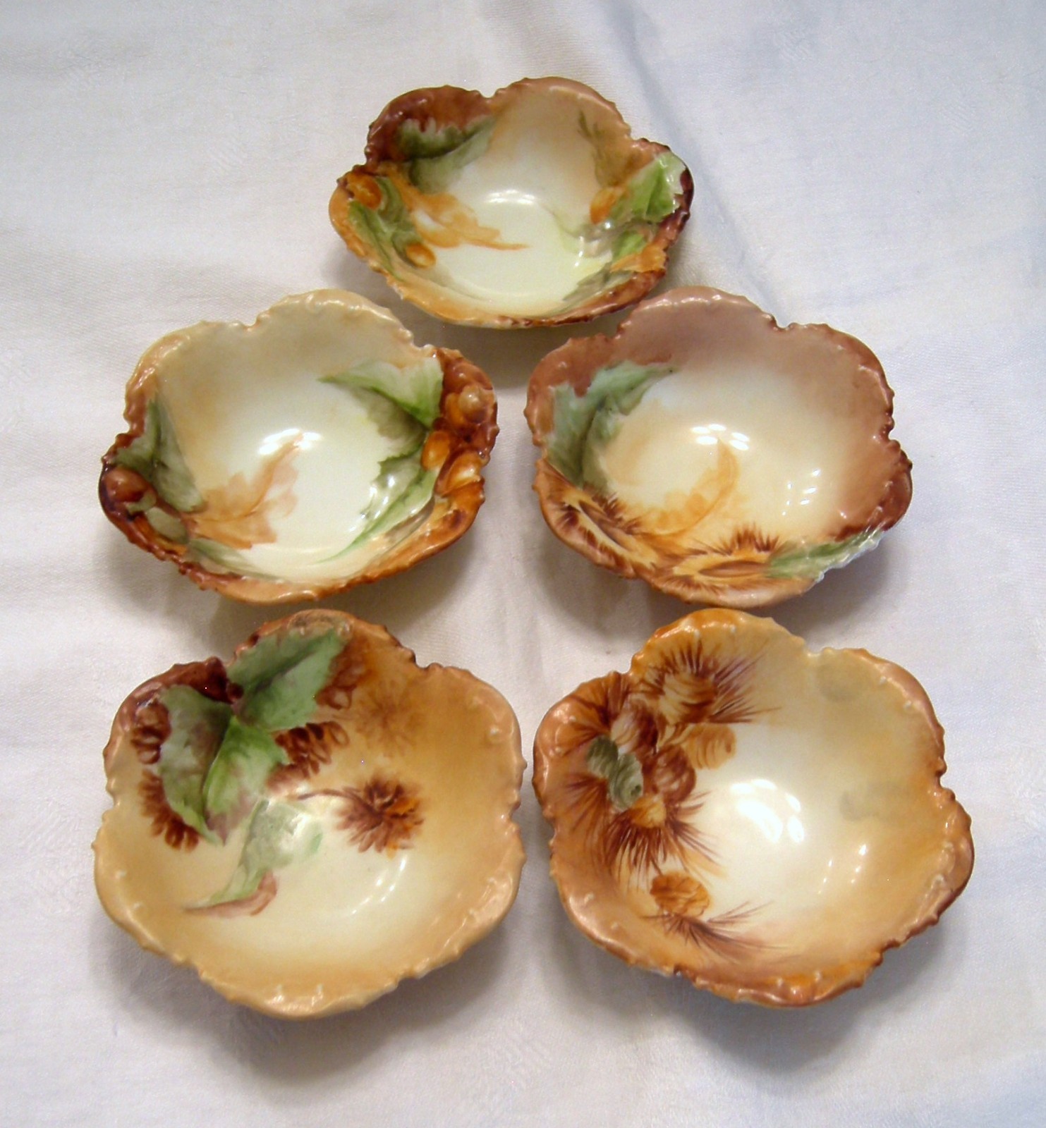 Antique GOA FRANCE HAND PAINTED PORCELAIN NUT/SALT DISHES Set of Five ...