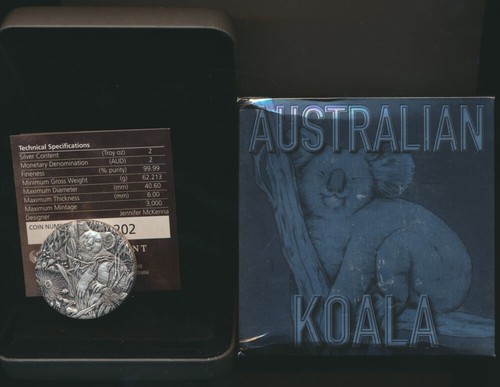 Australia: 2017 $2 Koala 2oz Antiqued Silver Perth Mint Mintage 3,000 ...
