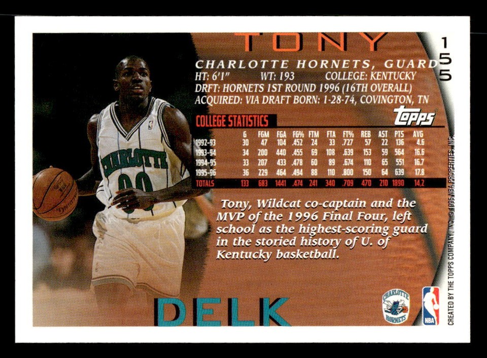 Tony Delk 1996 Topps #155 Charlotte Hornets | eBay