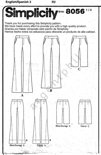 Simplicity Sewing Pattern 8056 Misses Flared Pants in 2 Lengths Size 10 ...