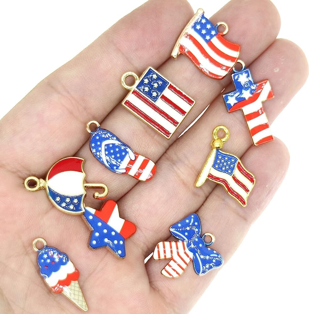 4th of July Charms Red White Blue Gold Jewelry Findings Patriotic ...