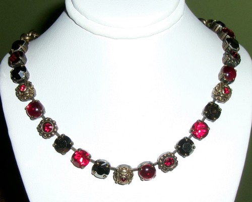 Vintage Red Rhinestone Necklace-Sorrelli? Brass Prong Set-Estate ...