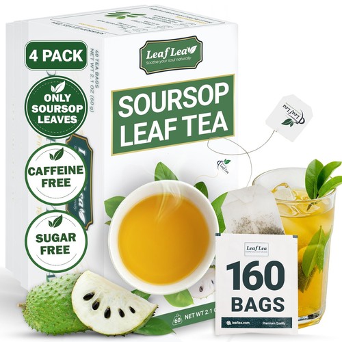 LeafLea 160 Premium Soursop Tea Bags, Natural Pure Sour sop Graviola ...